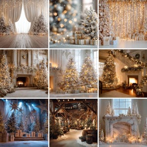 Beige Christmas Digital Backdrops: Cozy Winter Photography Overlays ...