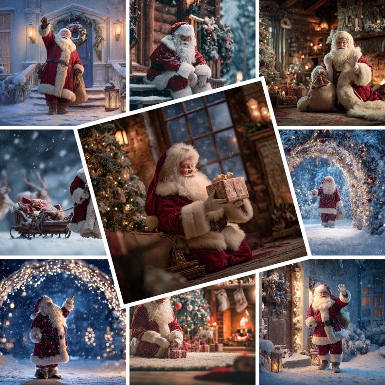 100 Christmas Digital Backdrops, Winter Backdrop, Santa Overlay ...