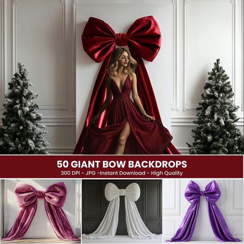 Red Giant Bow Backdrop: Elegant Celebration Photo Overlay (digital ...