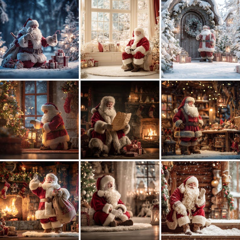 100 Christmas Digital Backdrops, Winter Backdrop, Santa Overlay ...