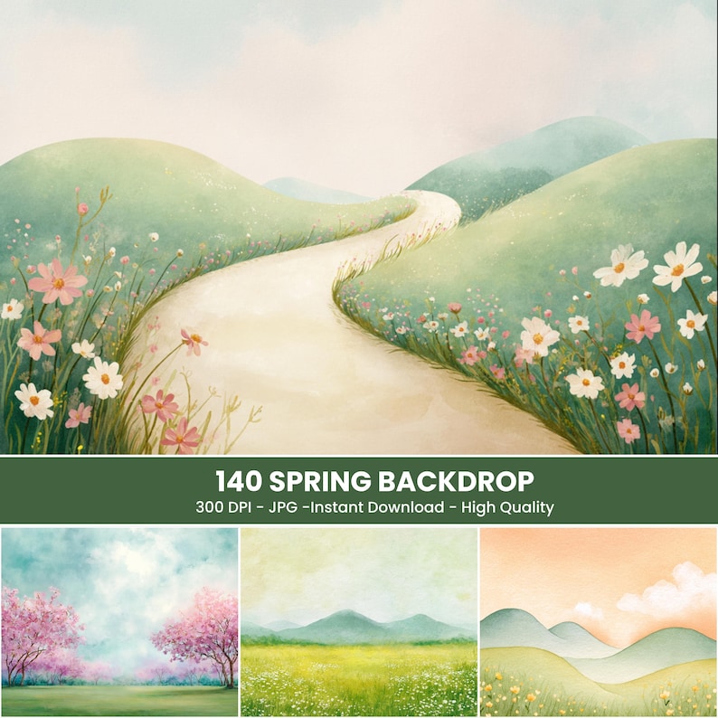 Pacote de imagens PNG com fundo de paisagem primaveril em estilo ...