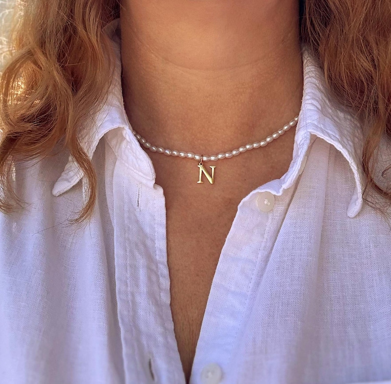 Custom Pearl Initial Necklace: Gold-plated Letter Pendant, Monogram ...