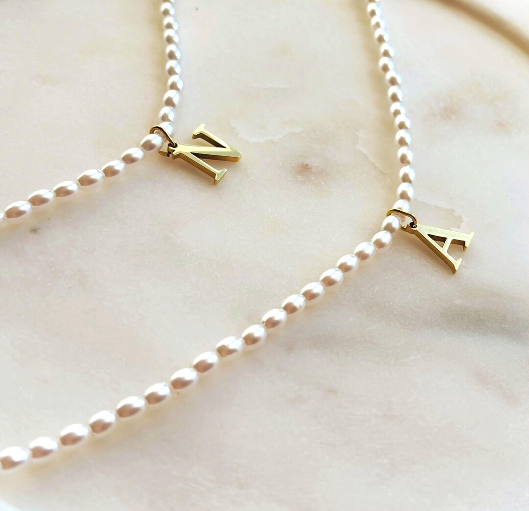 Custom Pearl Initial Necklace: Gold-plated Letter Pendant, Monogram ...