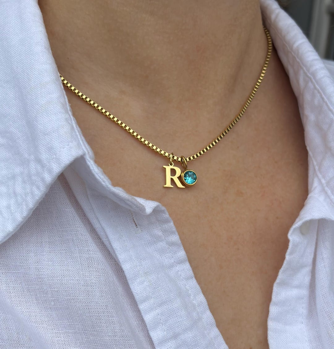 Personalized 14k Gold Initial & Birthstone Necklace: Custom Letter and ...