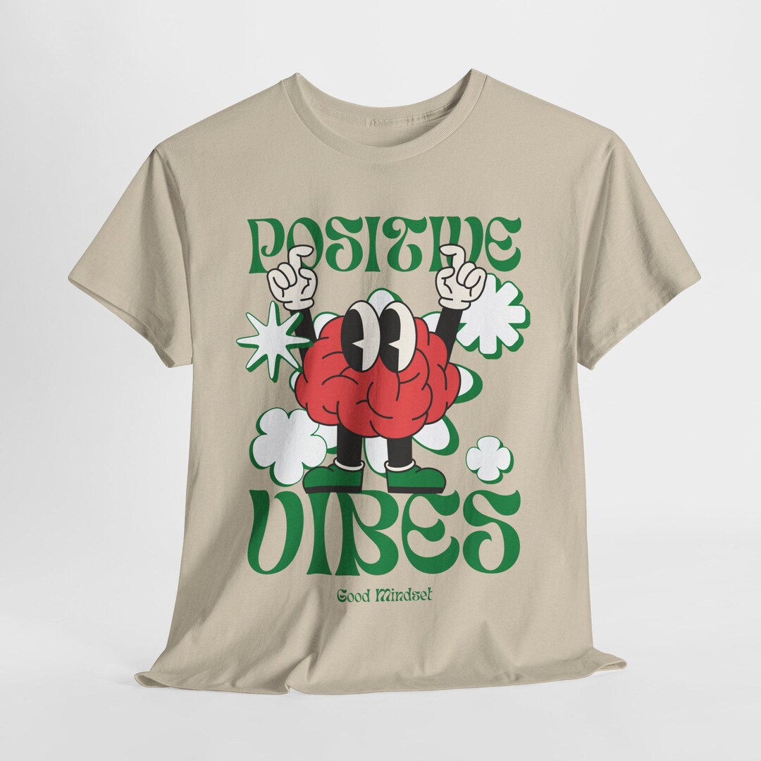 Cheerful Positive Vibes Brain Mascot T-shirt With Motivational Retro ...