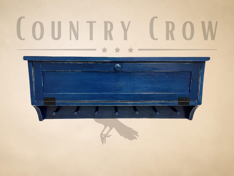 Country Crow Shelf: 32" Farmhouse Wall Shelf With Pegs - Etsy