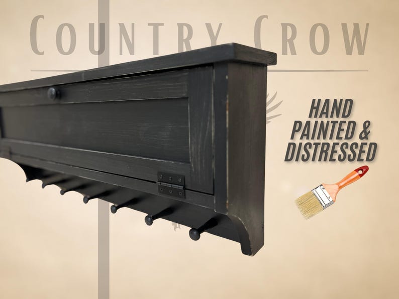 Country Crow Shelf: 32" Farmhouse Wall Shelf With Pegs - Etsy