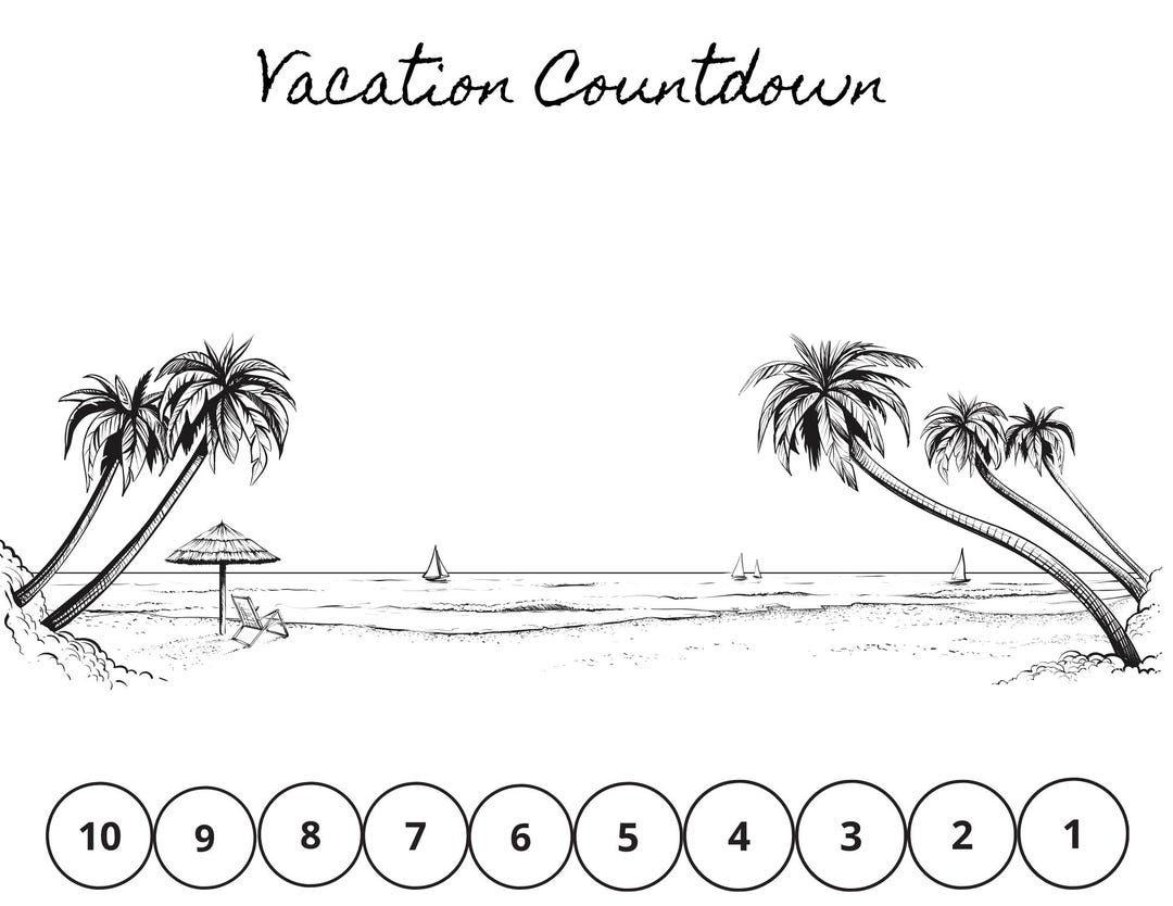 Printable Vacation Countdown, Kids Craft Vacation Countdown, 10-day ...