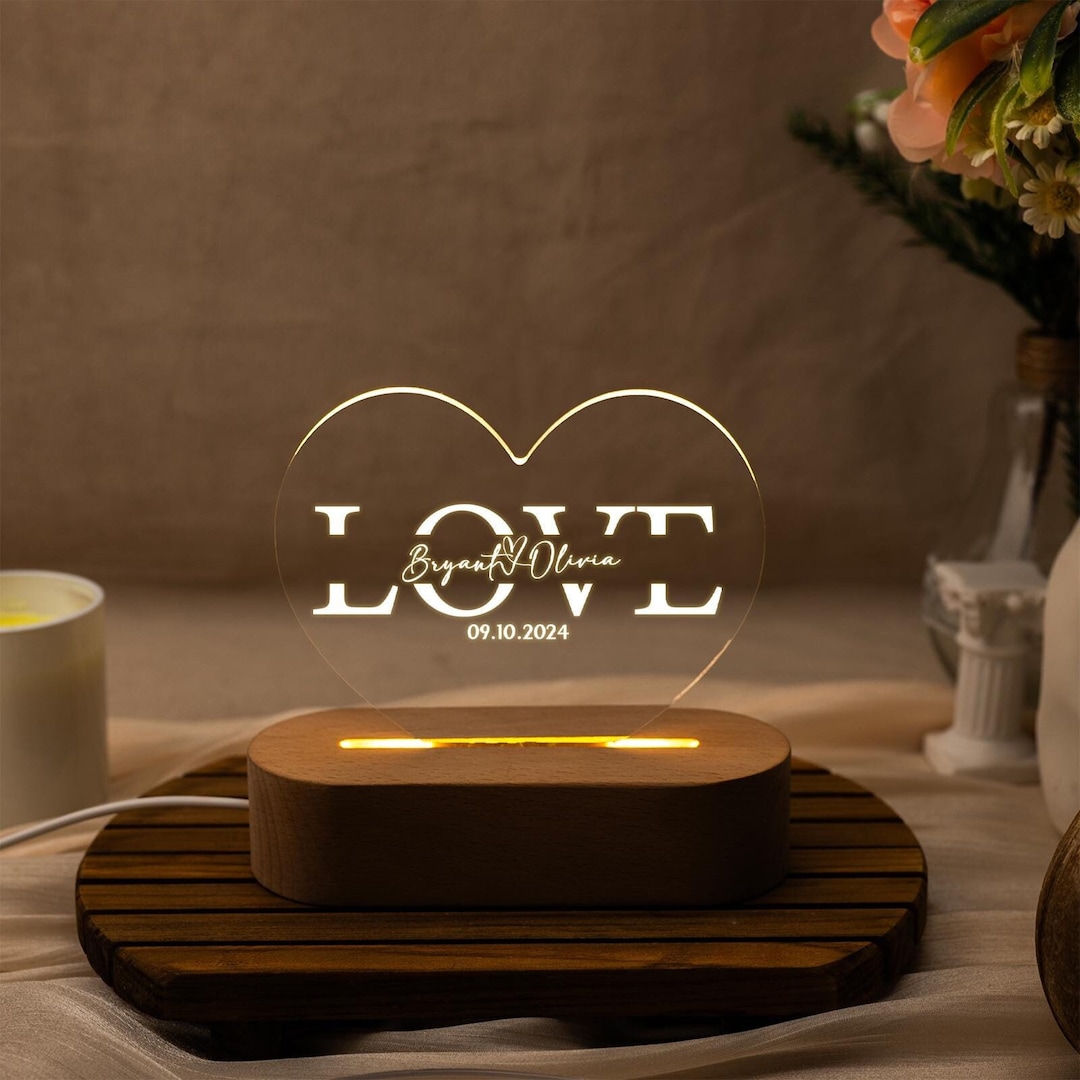 Custom Night Light as Valentines Day Gift, LED Heart Night Light With ...
