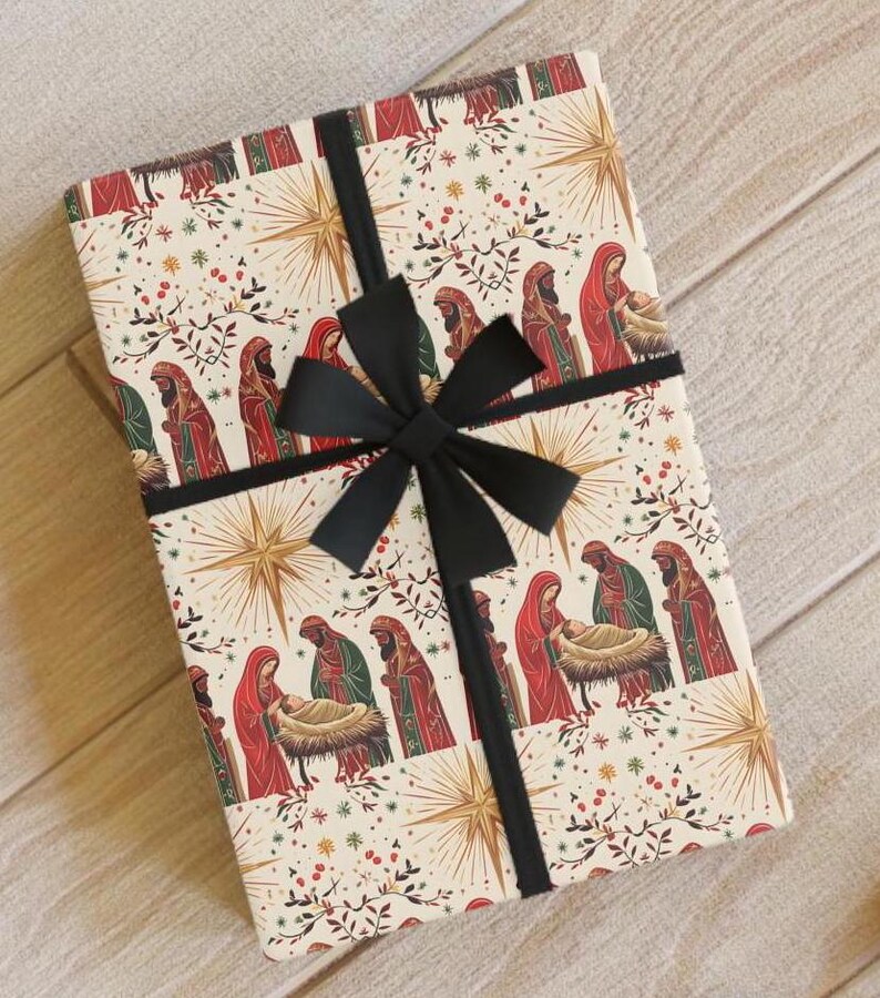 Wrapping Paper Roll, Nativity Scene Christmas Gift Wrap, Jesus Birth ...
