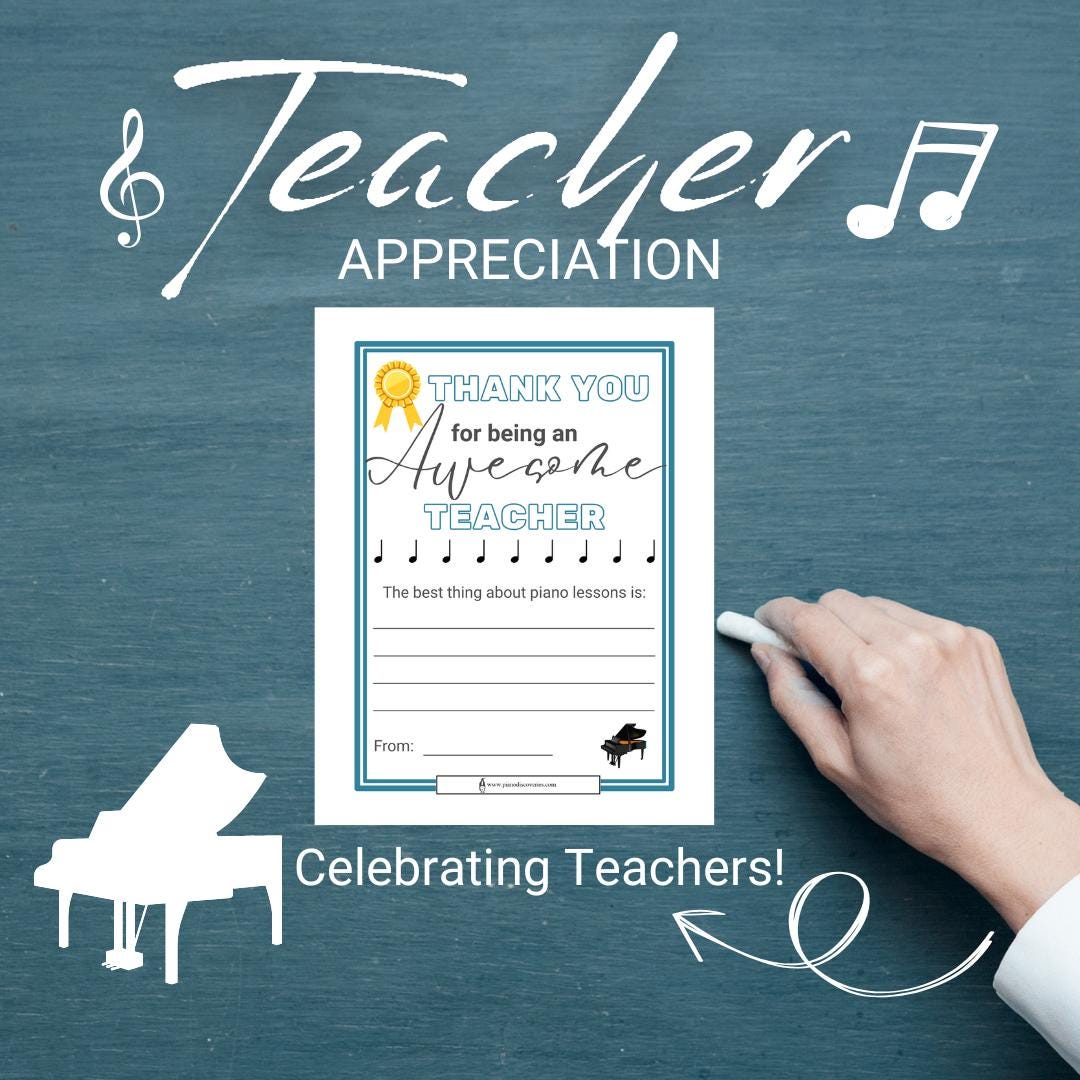 Teacher Appreciation Thank You Card, Piano Lesson Gift for Teachers ...