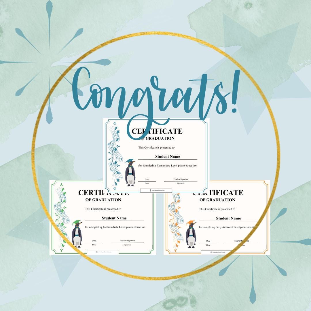 Certificate of Graduation Rewards, Piano Lesson Level Advancement ...