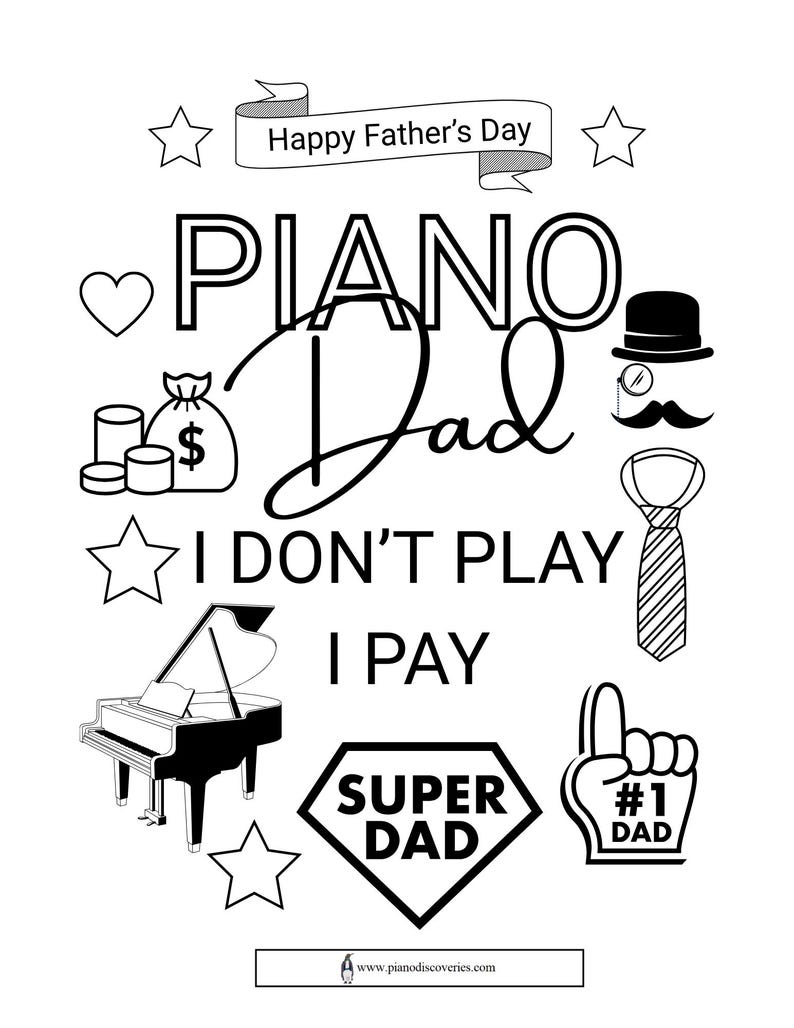 Father's Day Coloring Page: Piano Lessons Student Activity (PDF ...
