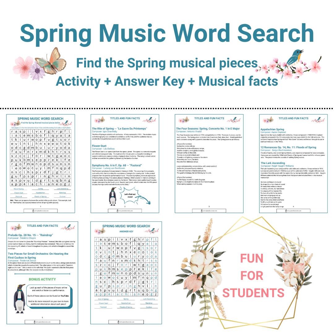 Spring Music Word Search, Activity and Fun Facts Sheet, Learn New Music ...