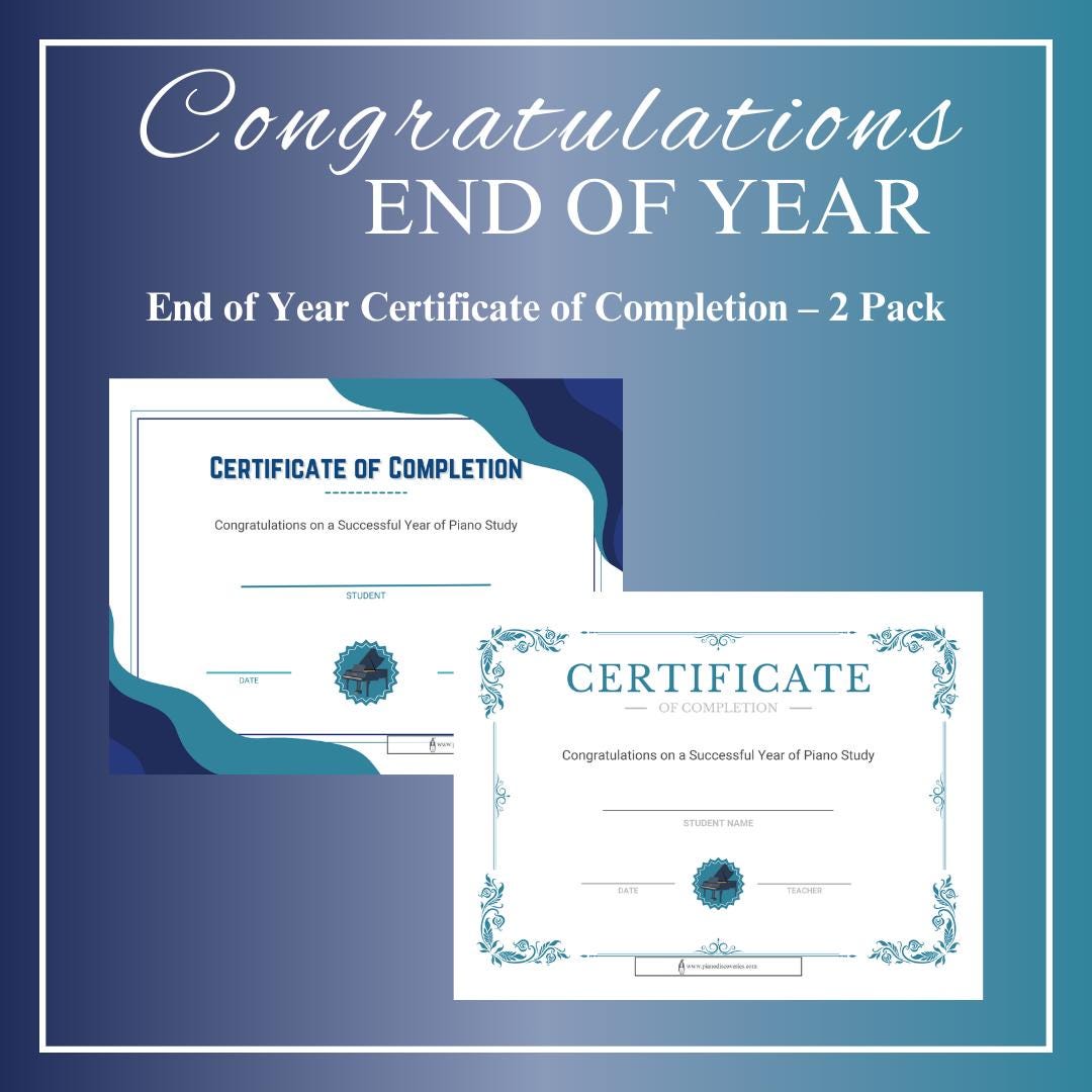 End of Year Certificates of Completion 2-pack, Piano Student Award ...