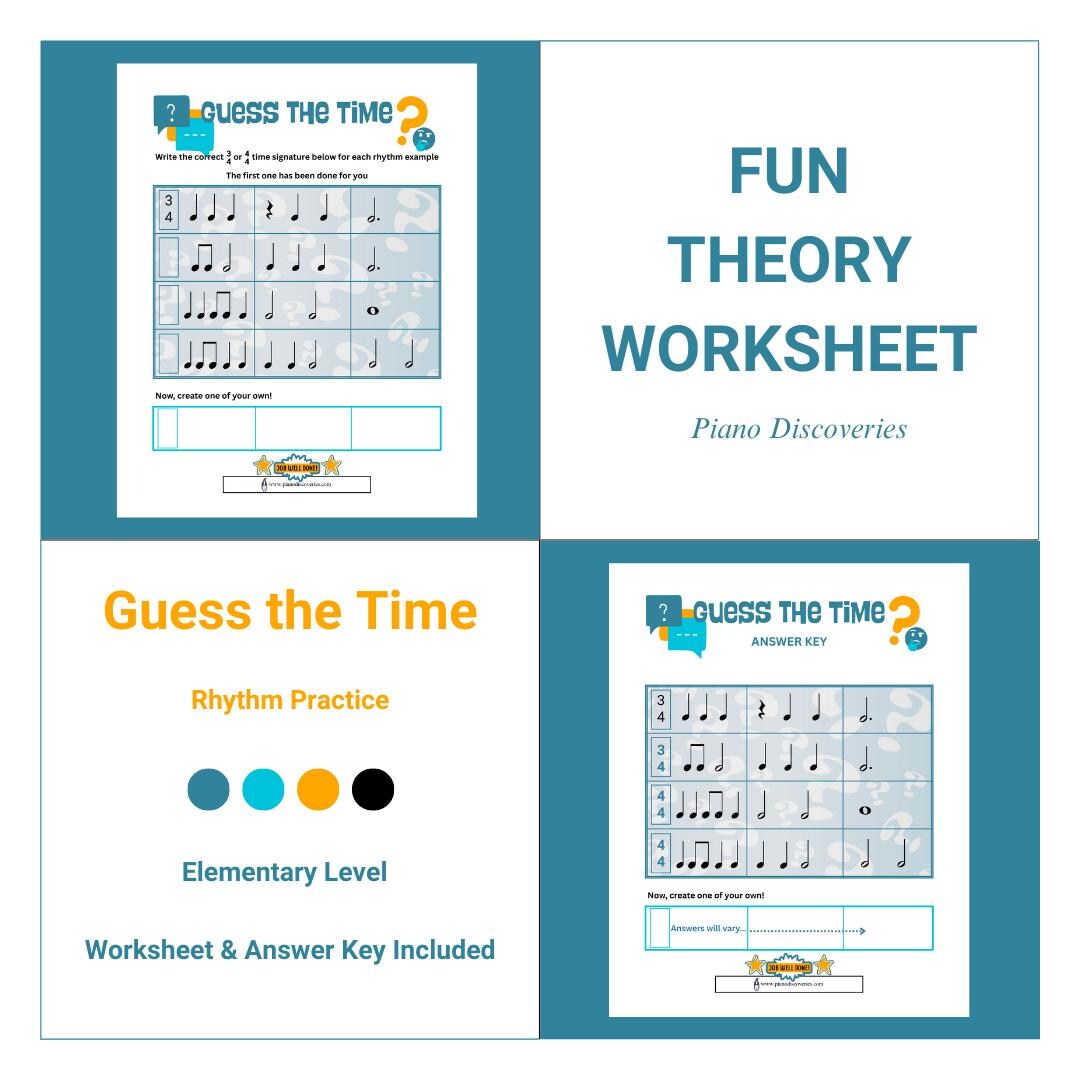 Guess the Time, Elementary Music Rhythm and Time Signature Worksheet - Etsy