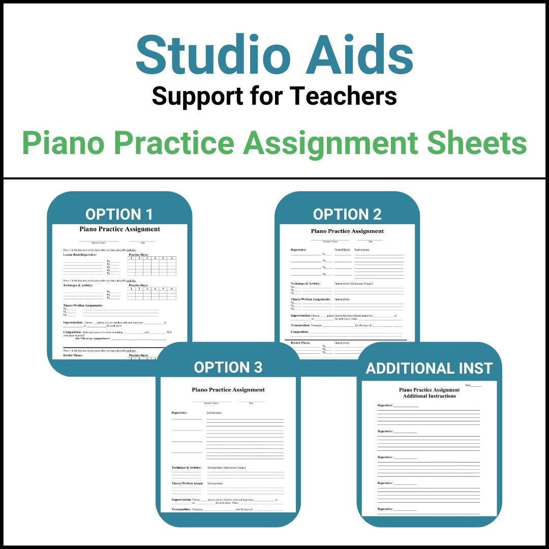 Piano Practice Assignment Sheets: Teacher Studio Aids (PDF Download) - Etsy