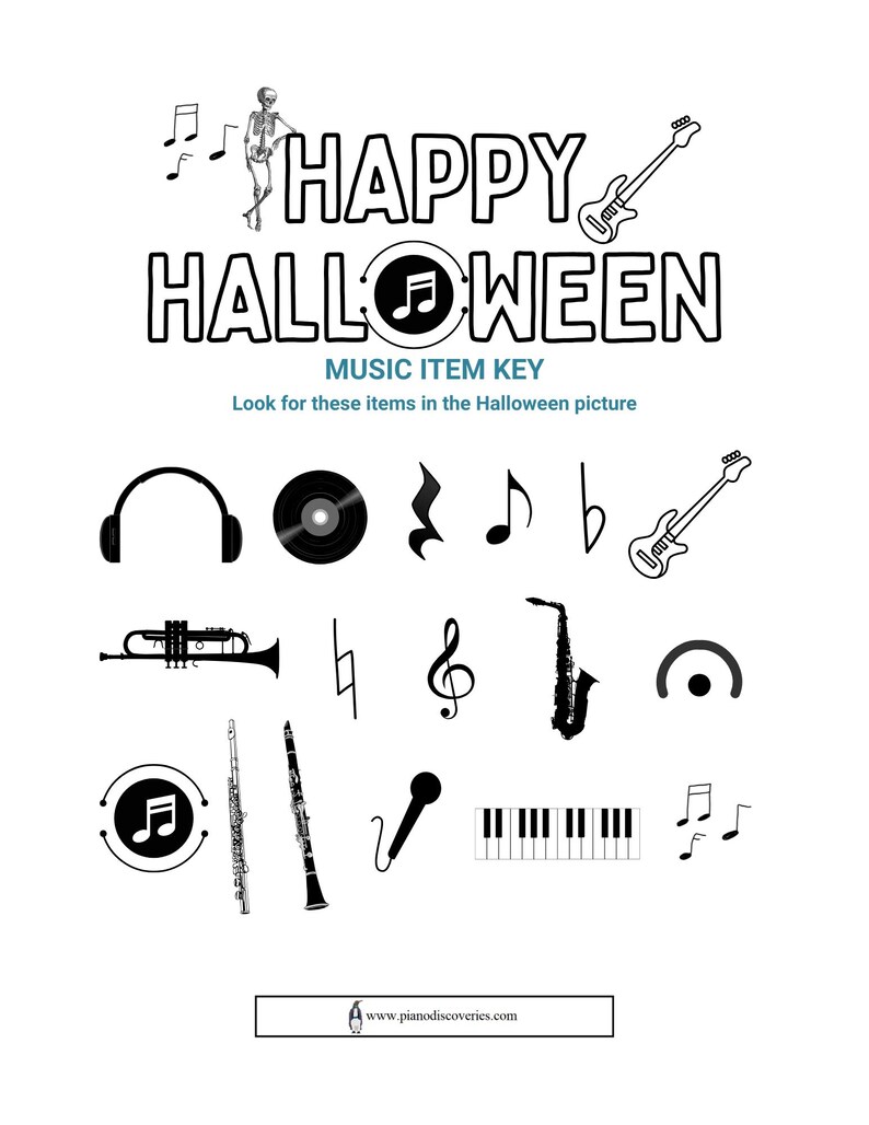 Halloween Music Hidden Pictures Coloring Activity (PDF Download) - Etsy