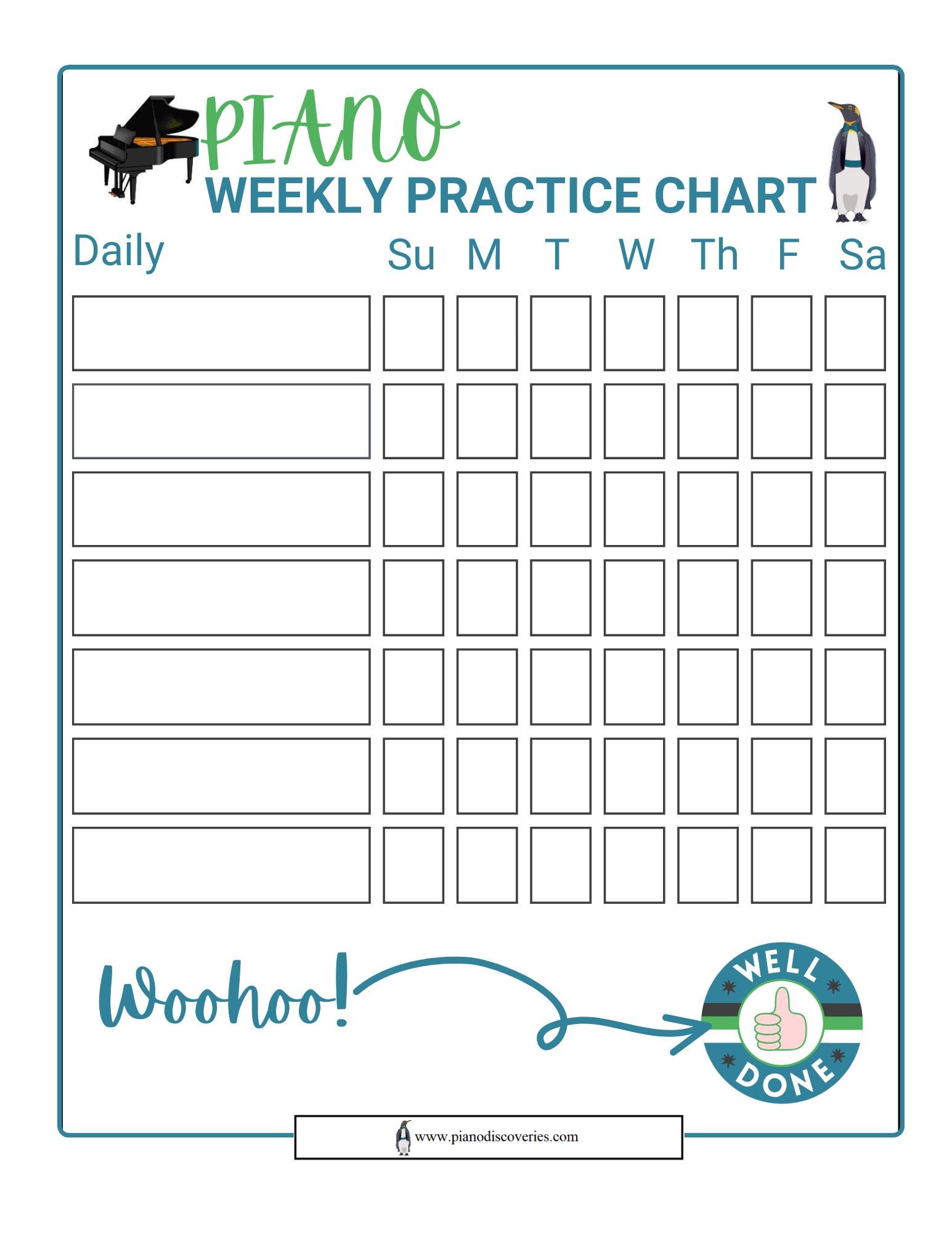 Weekly Piano Practice Chart, Student Incentive, FREE Manuscript Paper ...