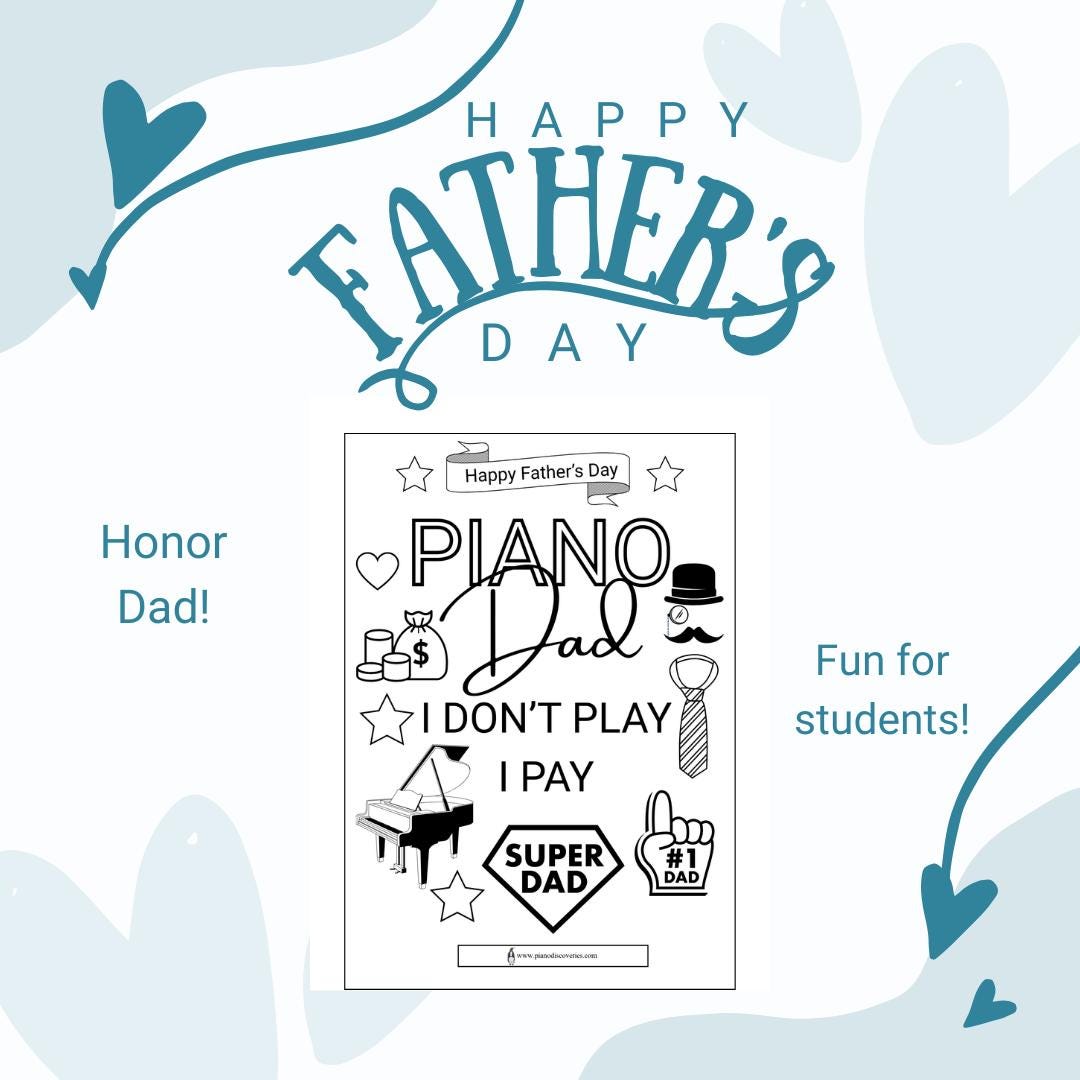 Father's Day Coloring Page: Piano Lessons Student Activity (PDF ...