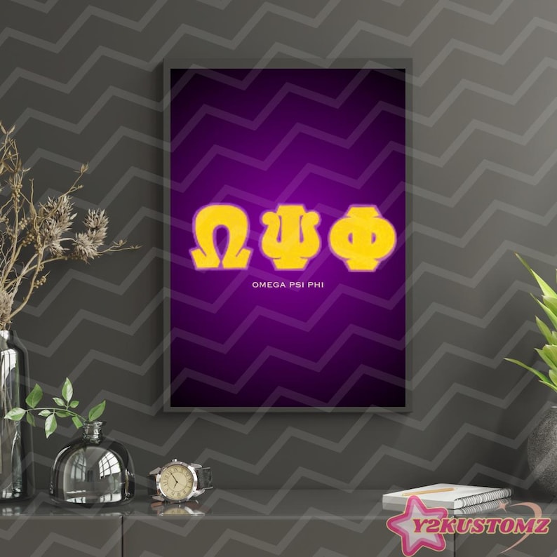 Omega Psi Phi Art Print – Purple Gold Greek Lettering (digital Download ...