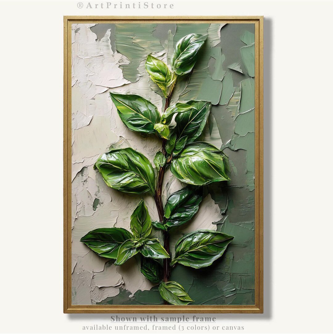 Basil Herb Wall Art Print Kitchen Oil Painting Style Botanical Poster ...