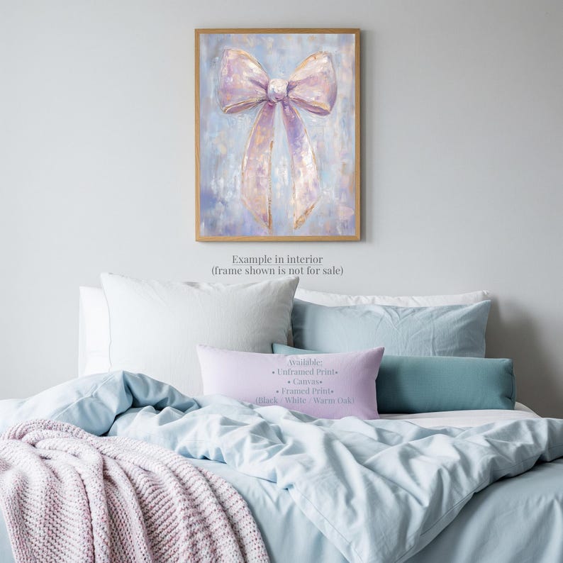 Pink Bow Art Print Pastel Oil Painting Feminine Nursery Poster Girls ...
