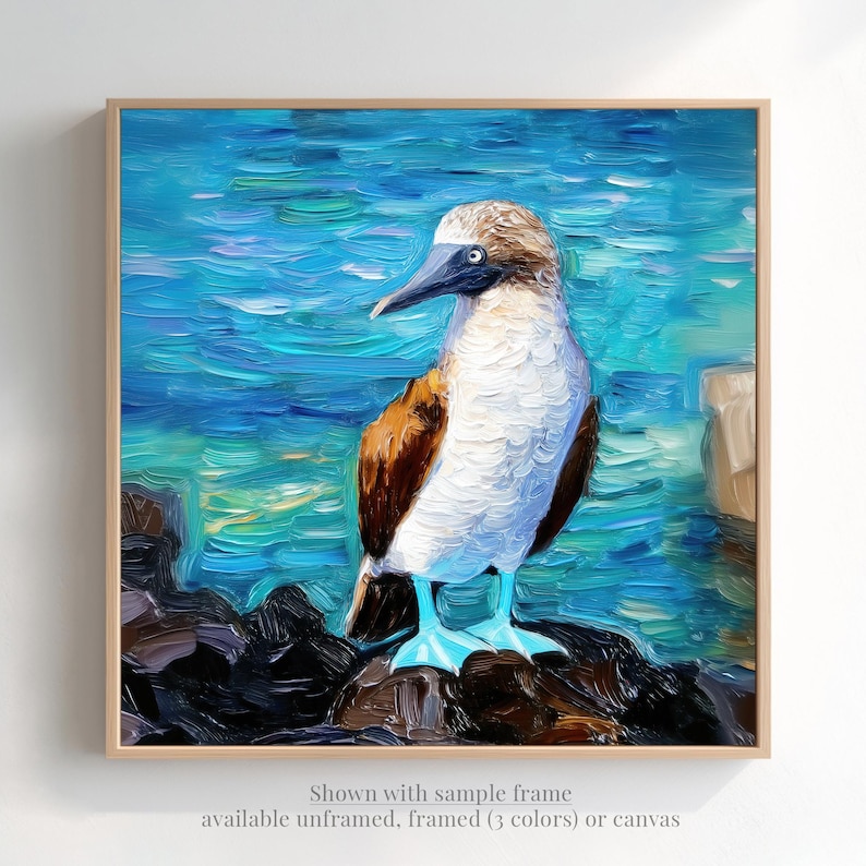 Blue Footed Booby Art Print Coastal Seabird Oil Painting Beach House ...