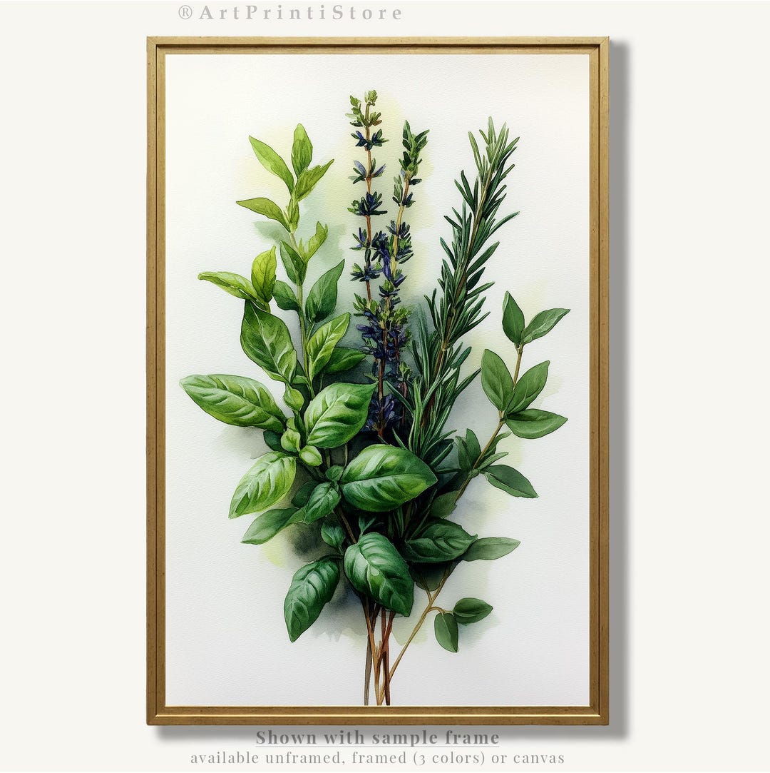 Botanical Herbs Art Print Modern Watercolor Painting Kitchen Poster ...
