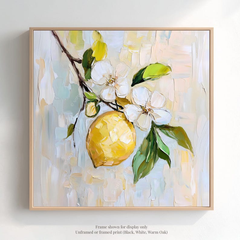 Lemon Art Print Kitchen Botanical Oil Painting Fruit Poster Floral ...