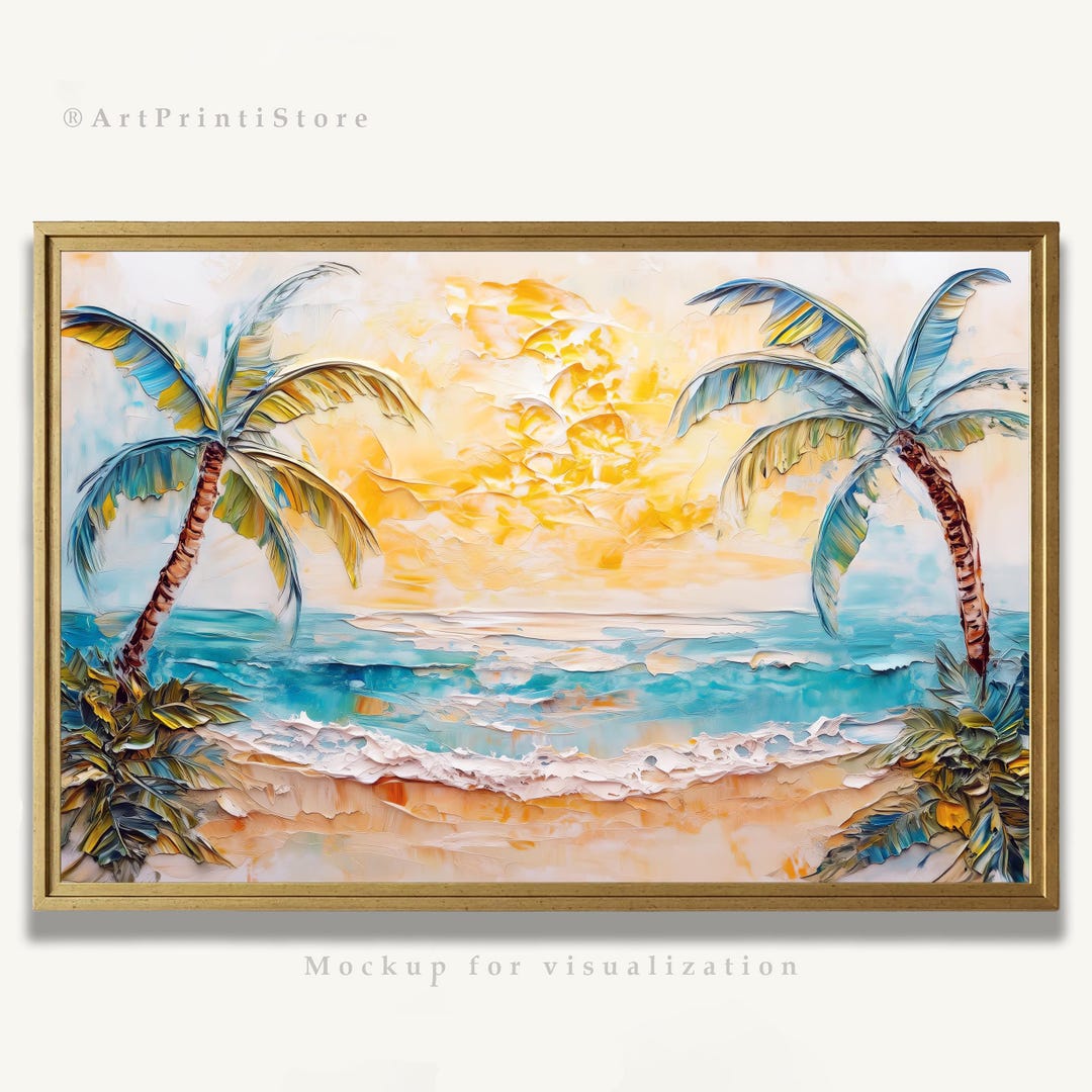 Florida Palm Art Print Beach Oil Painting Tropical Landscape Artwork ...