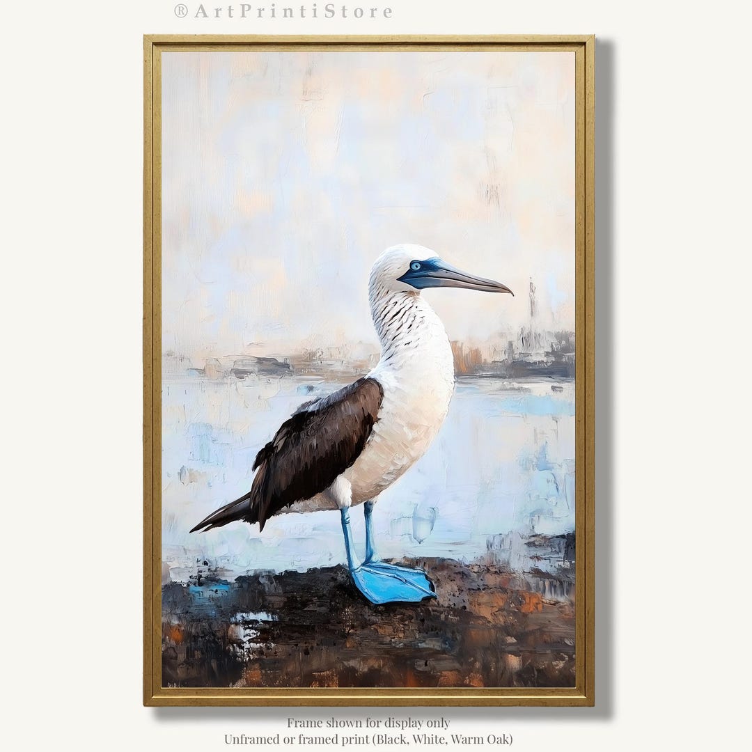 Blue Footed Booby Art Print Tropical Seabird Oil Painting Exotic Marine ...