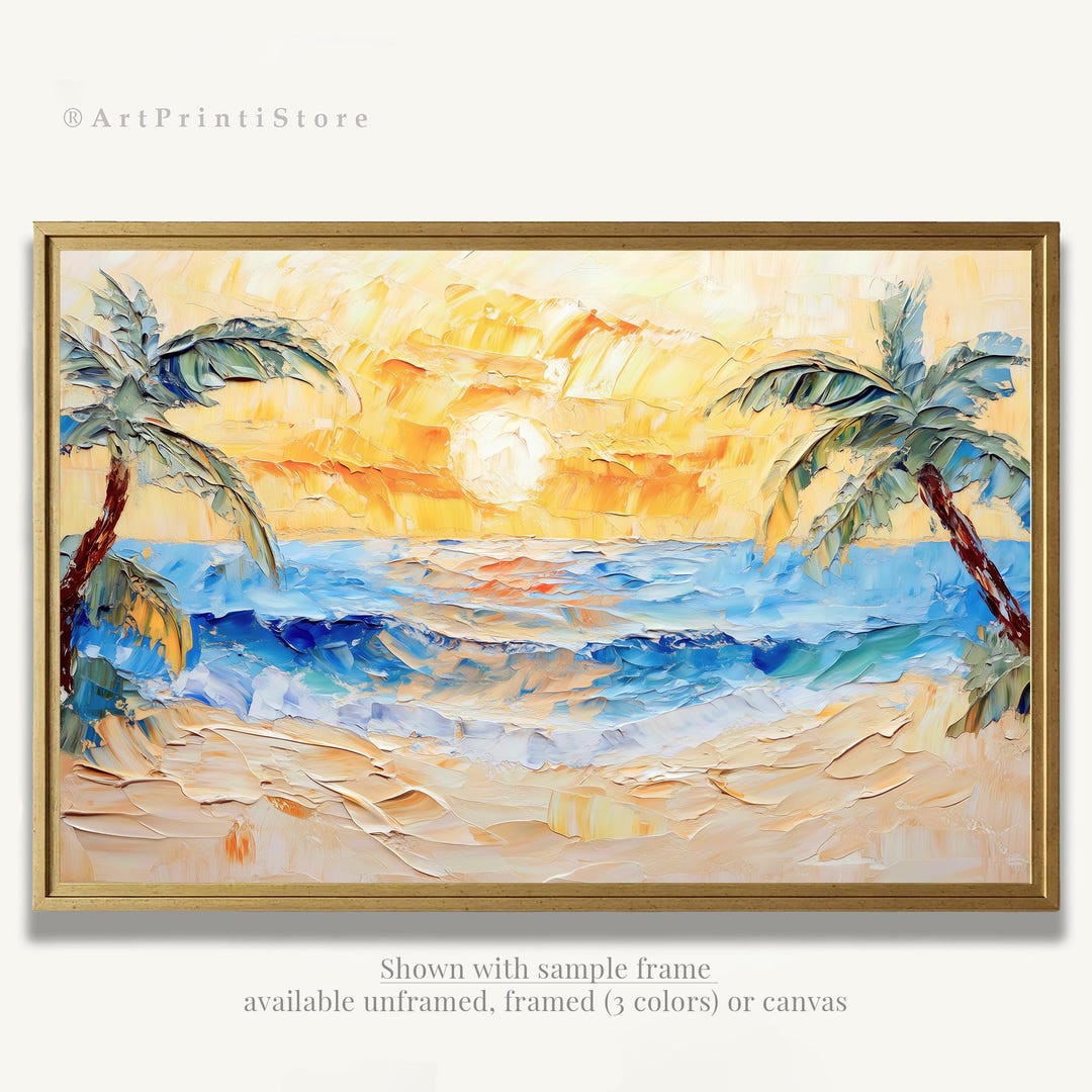 Florida Beach Art Print Ocean Oil Painting Seaside Poster Sunset ...