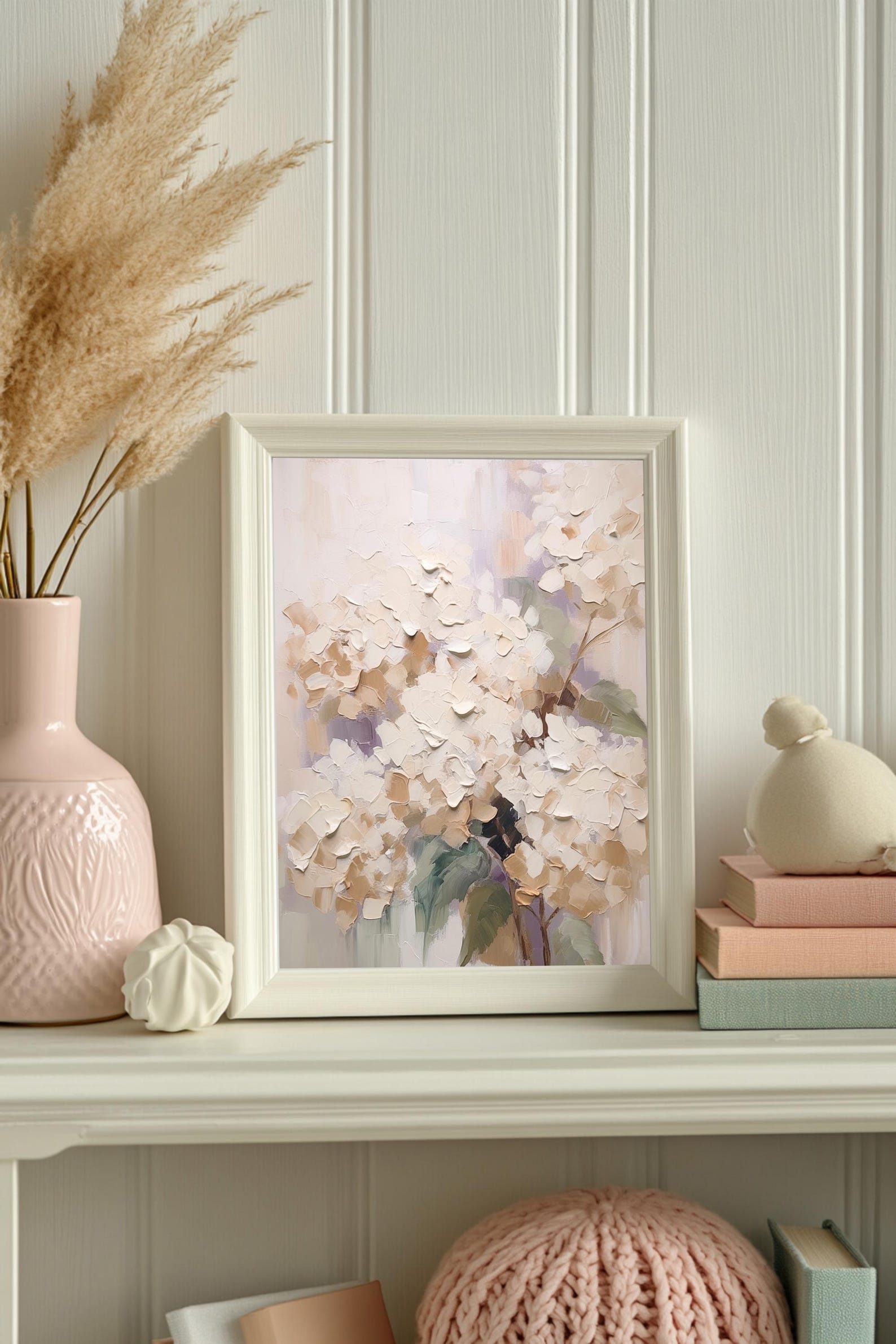 Hydrangea Painting Floral Wall Art Print White Flowers Artwork Oil ...