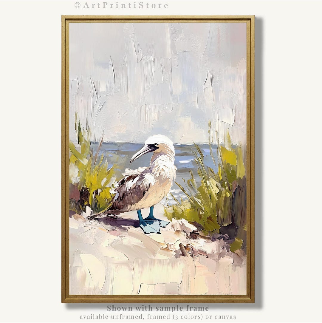 Blue Footed Booby Art Print Seabird Oil Painting Wildlife Poster ...
