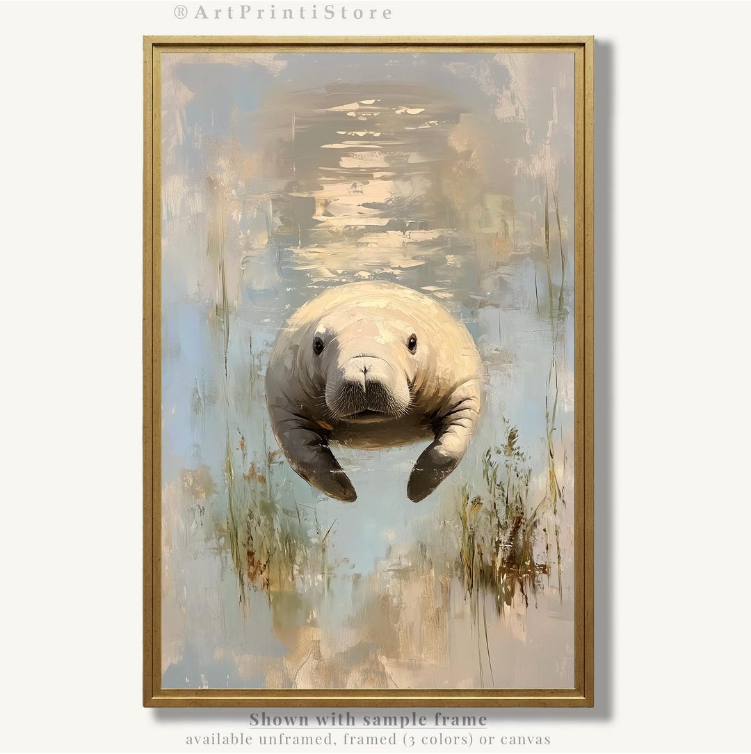 Manatee Wall Art Print Animal Oil Painting Style Sea Life Poster ...