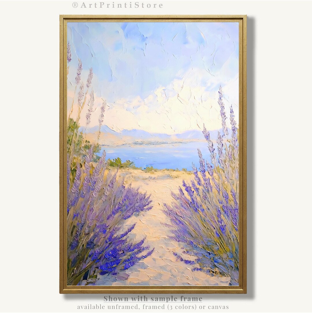 Lavender Field Art Print Landscape Oil Painting Nature Poster Botanical ...