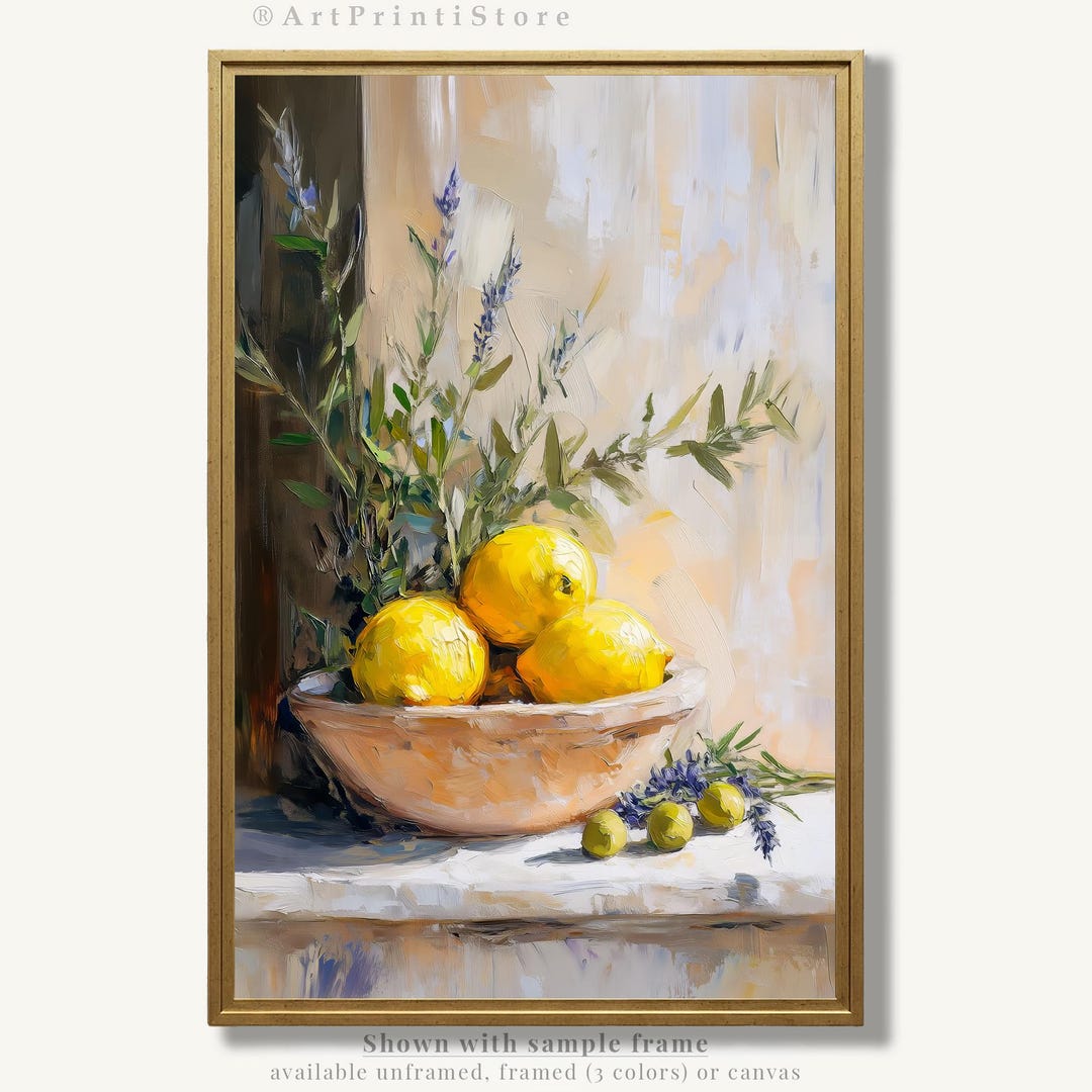 Lemons Lavender Olives Art Print Botanical Oil Painting Citrus Still ...