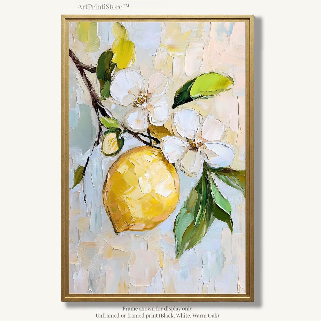 Lemon Art Print Kitchen Botanical Oil Painting Fruit Poster Floral ...