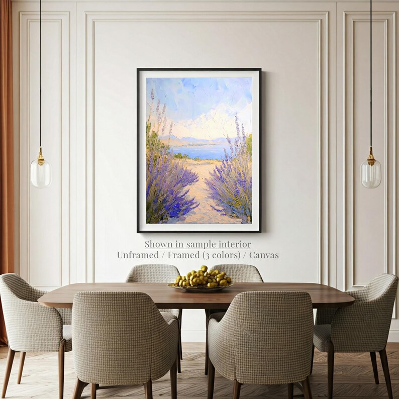 Lavender Field Art Print Landscape Oil Painting Nature Poster Botanical ...