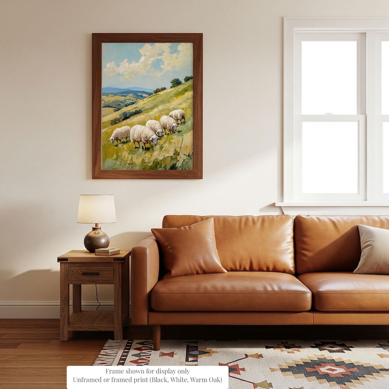 Sheep Wall Art Print Meadow Landscape Oil Painting Pastoral Countryside ...
