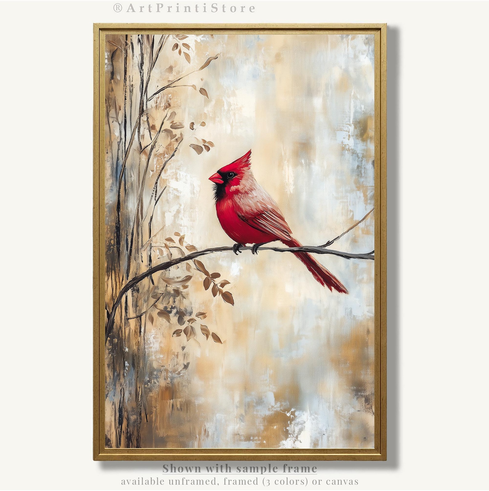 Cardinal Art Print Red Bird Oil Painting Nature Wildlife Poster ...