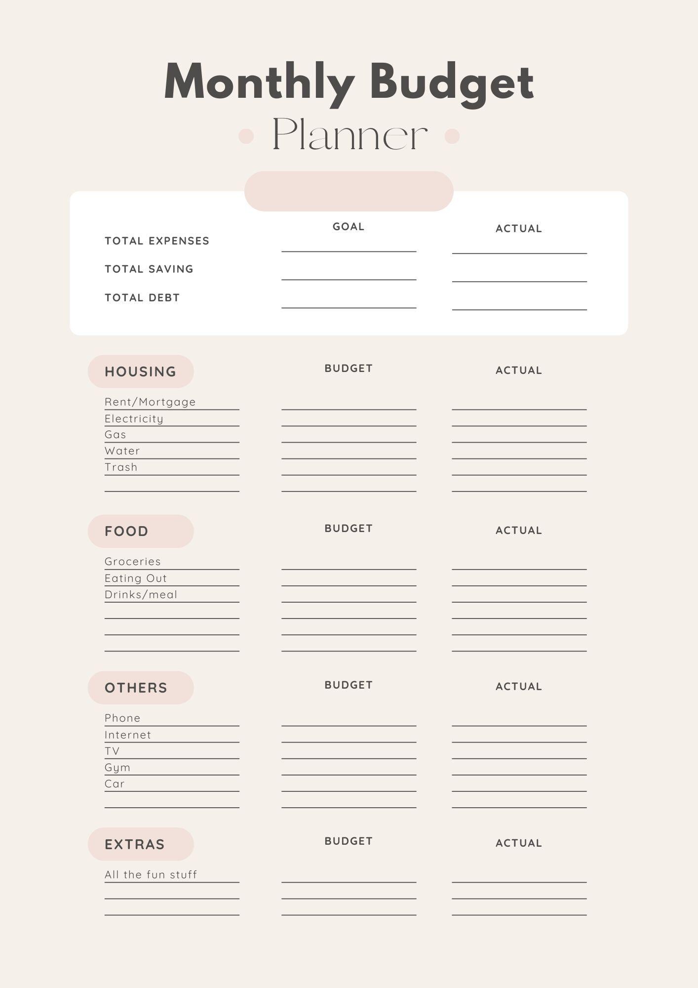 Printable Monthly Budget Planner & Savings Tracker | Financial Planner ...