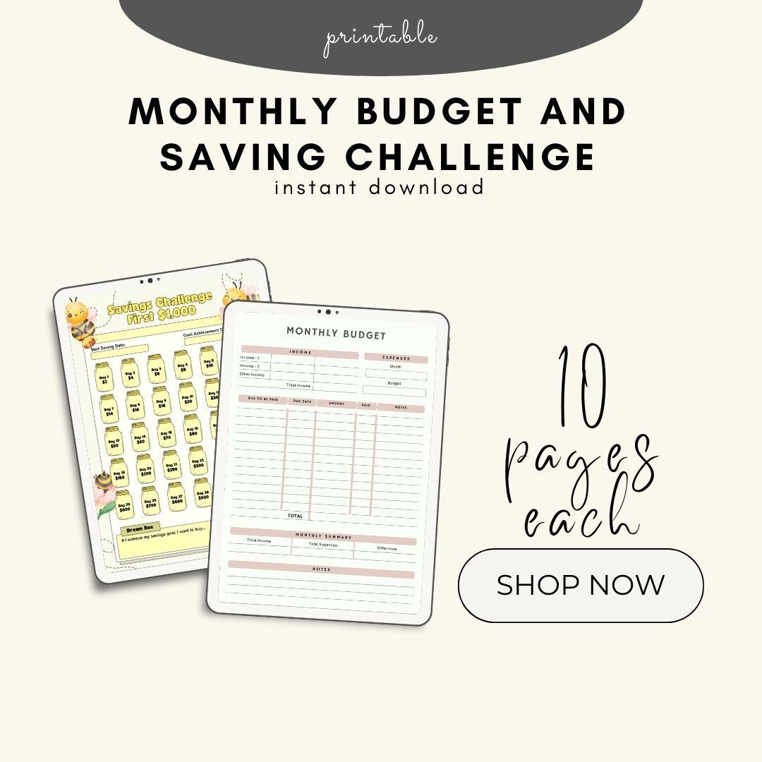 Monthly Budget Planner: Financial Tracker & Savings Challenges (digital ...