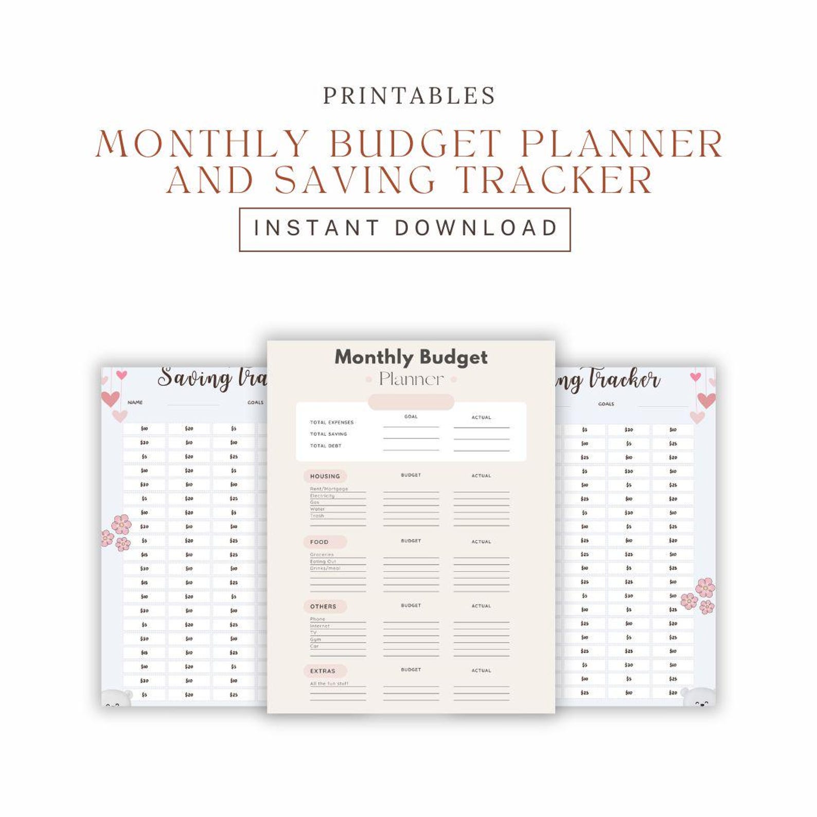 Printable Monthly Budget Planner & Savings Tracker | Financial Planner ...