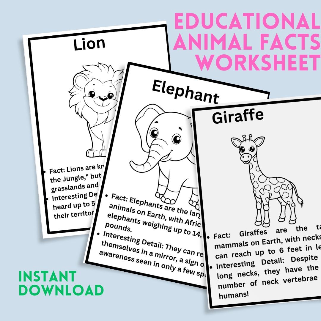 Educational Animal Facts Worksheet -fun Wildlife Information for Kids ...