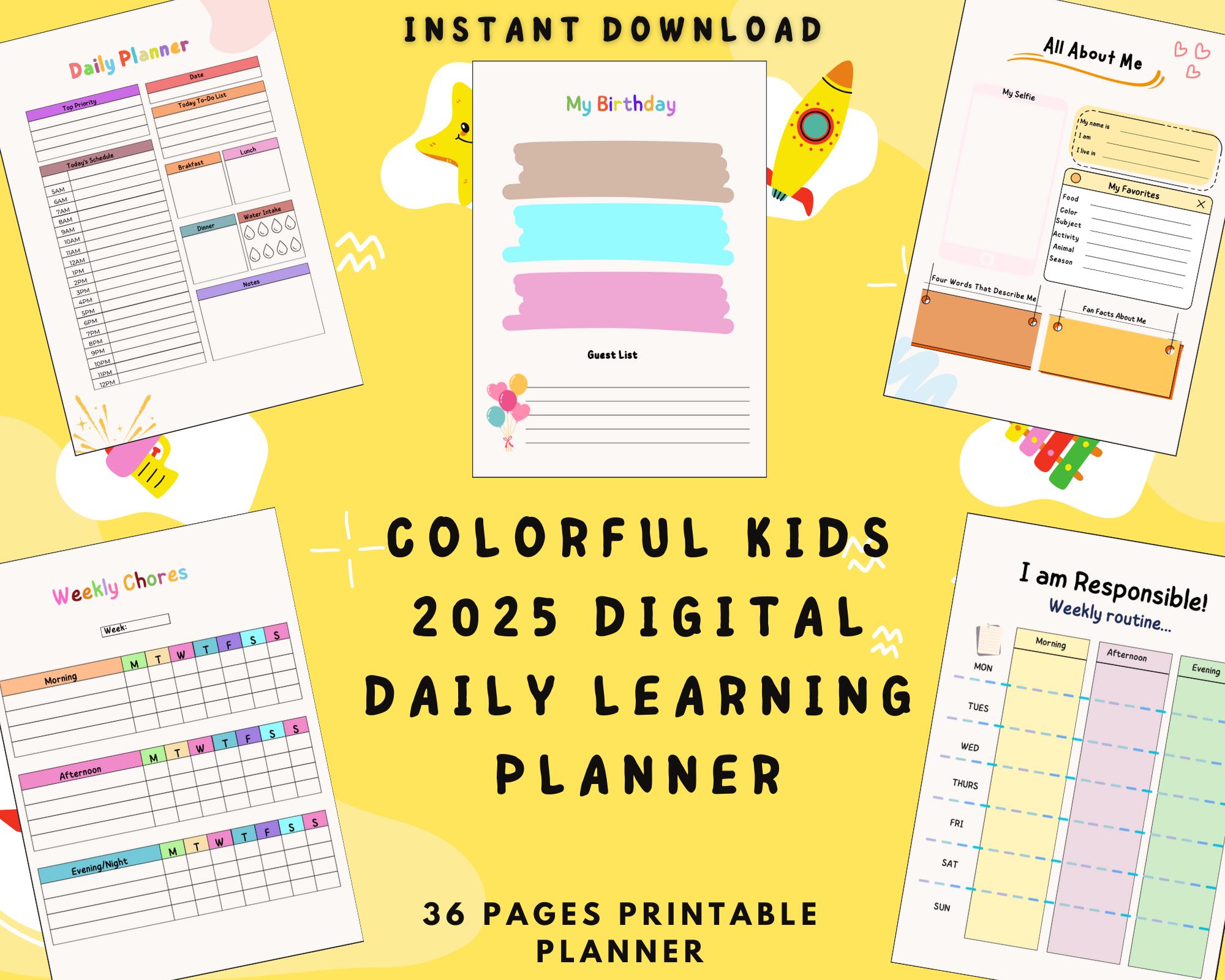 Colorful Kids 2025 Digital Daily Learning Planner - Etsy