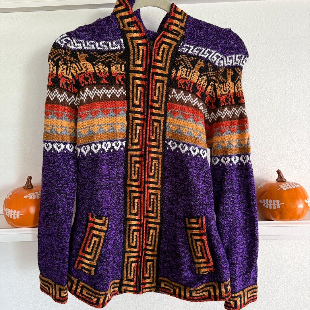 Peruvian Inca Alpaca Zip-up Sweater (with Hood), 100% Handmade Women’s ...