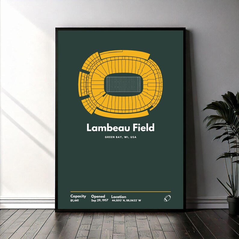 Green Bay Packers Poster, Lambeau Field Stadium Print, Minimalist ...