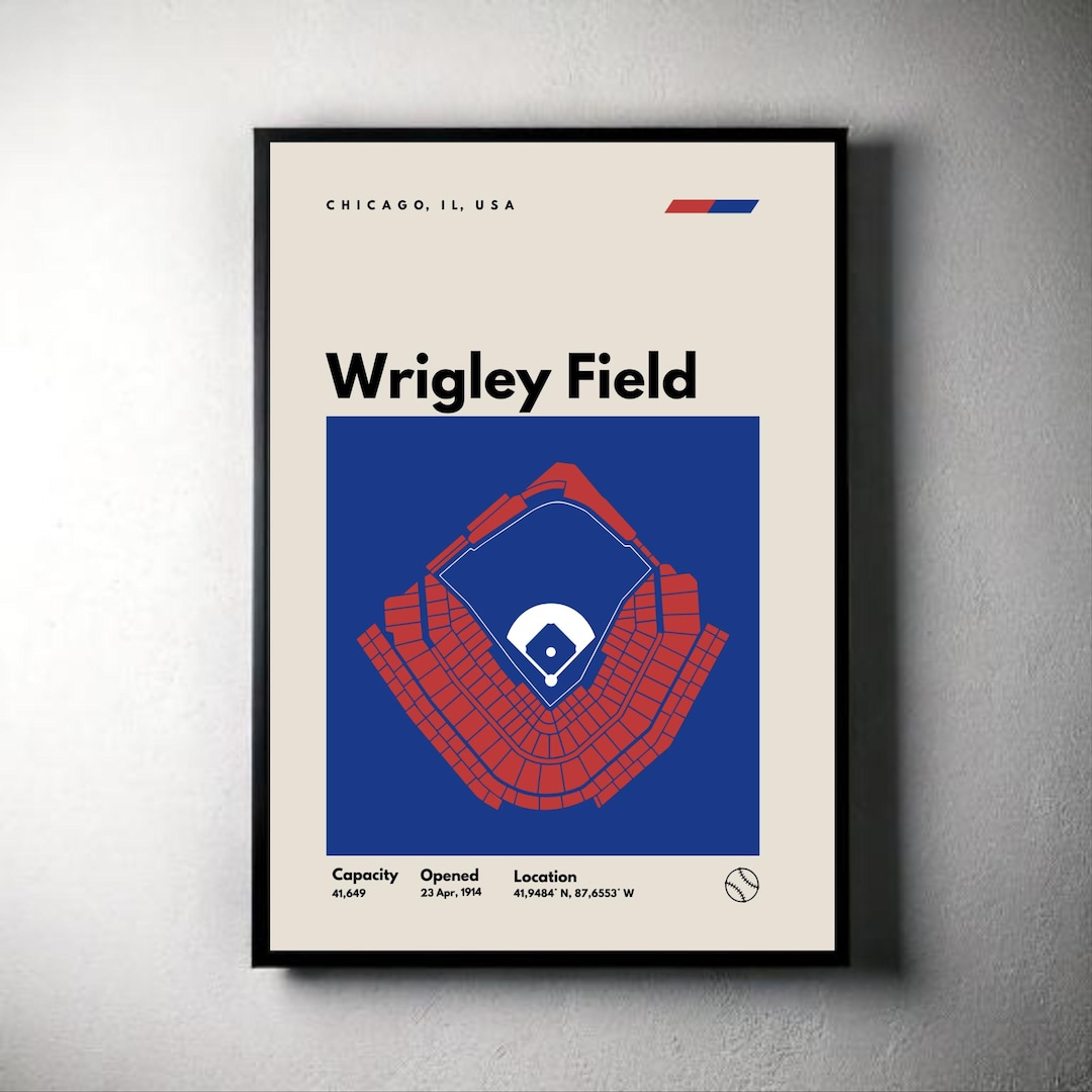 Chicago Cubs Poster, Wrigley Field Stadium Print, Mid Century Modern ...